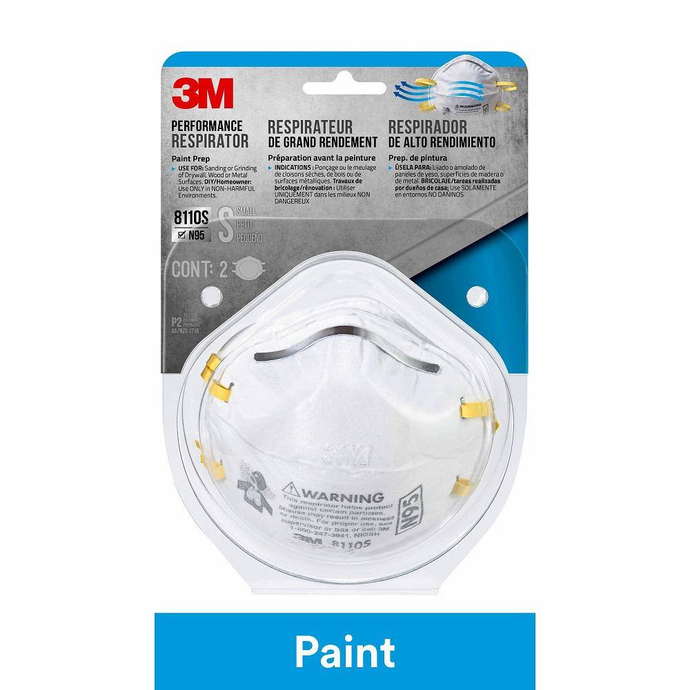 3M 8110S N95 Sanding Paint Prep Disposable Respirator, Size Small (2 ...