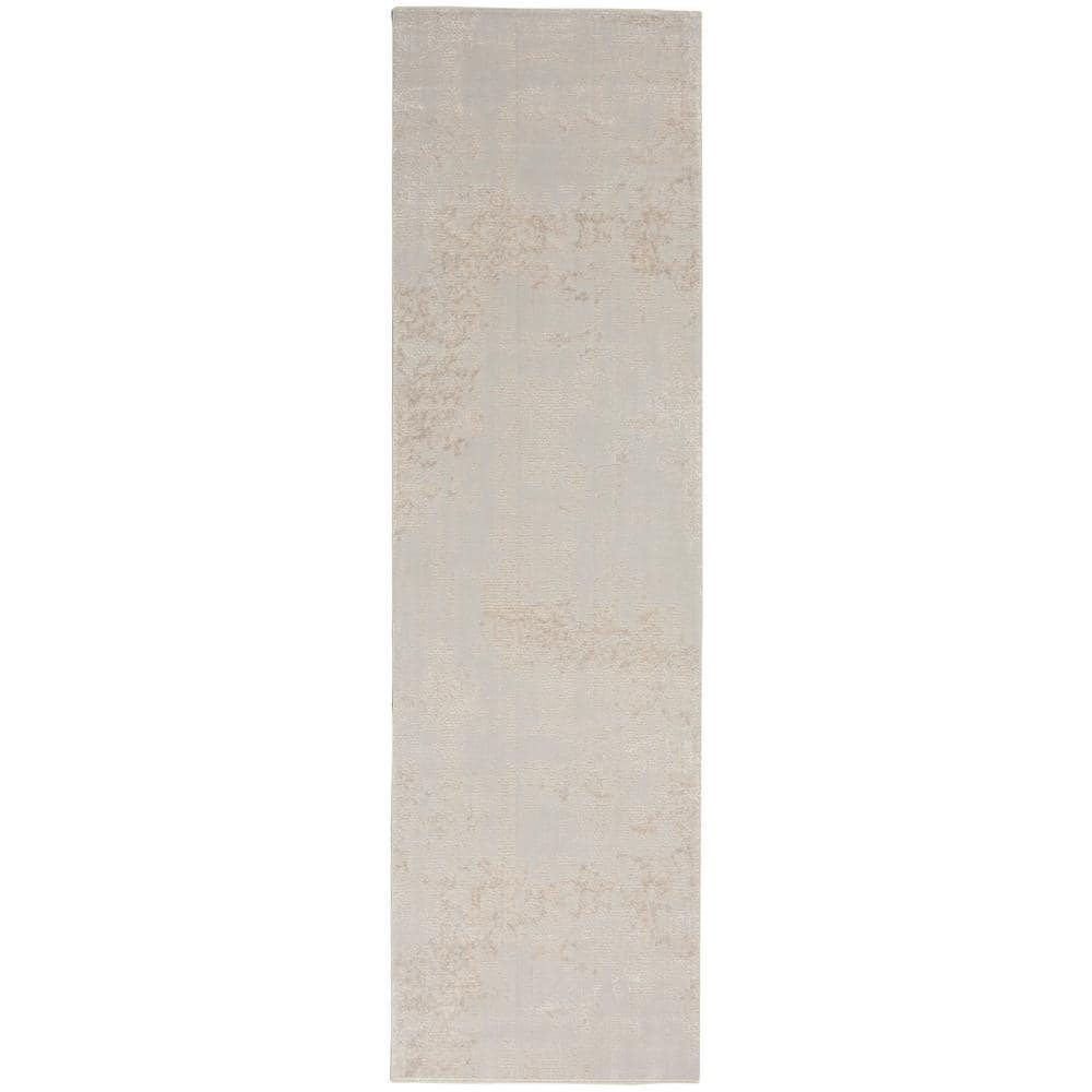 Nourison Silky Textures Ivory/Grey 2 ft. x 8 ft. Abstract Contemporary ...