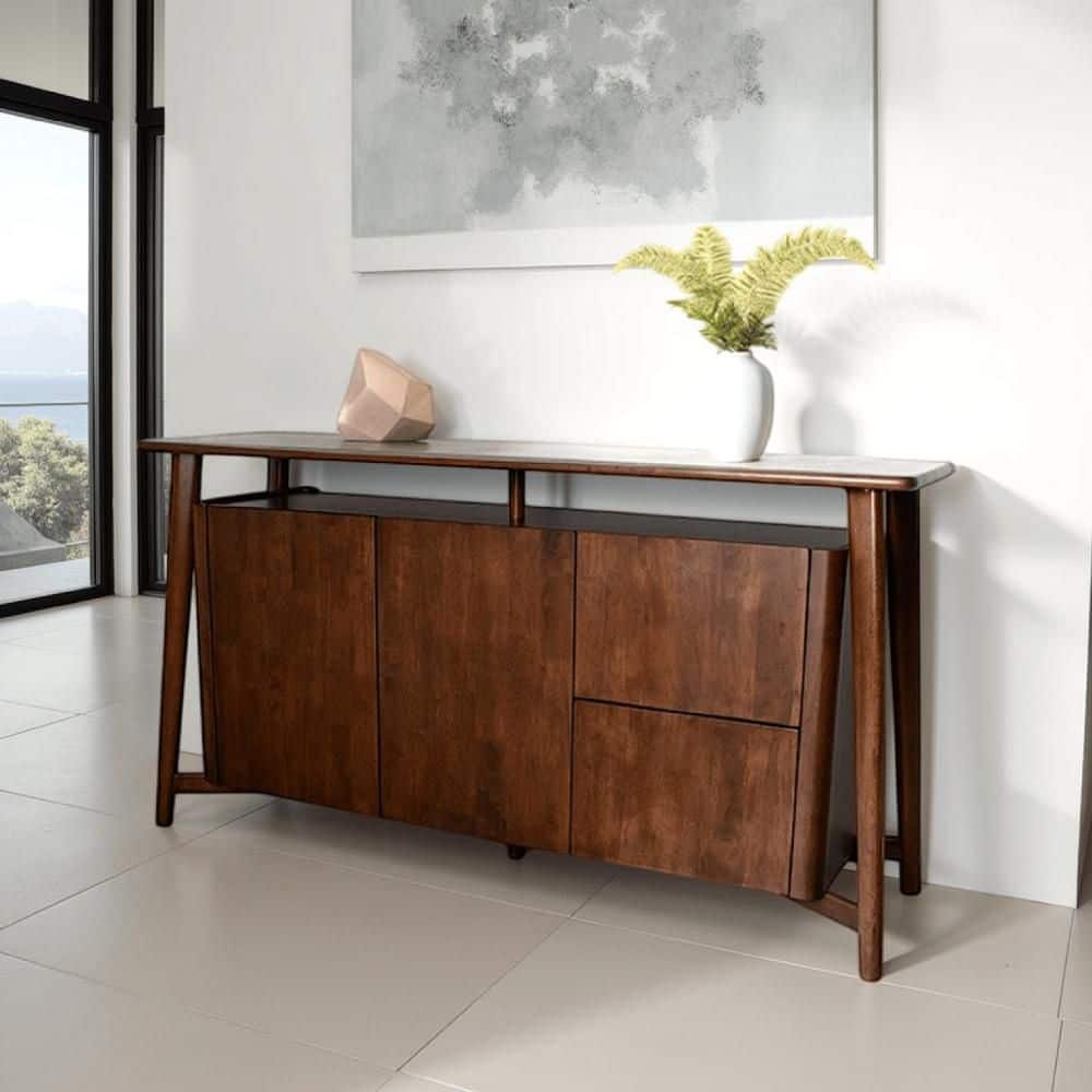 Benjara Ziva Walnut Brown Wood 67 in. Sideboard Buffet Console with ...