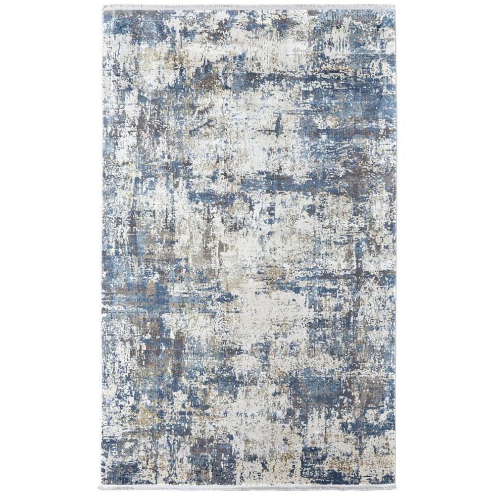 HomeRoots Ivory, Tan, Blue 10 ft. x 13 ft. Abstract Area Rug 2000566036 ...