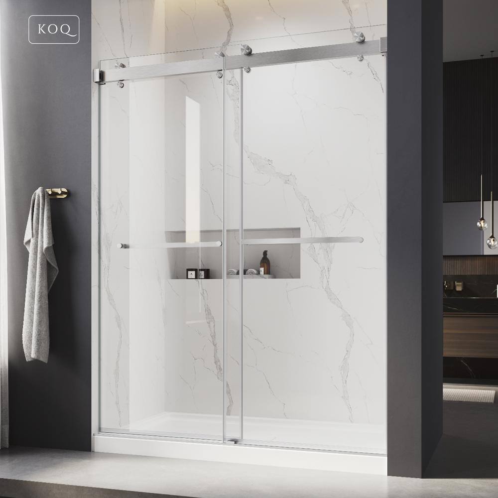 KOQ 72 in. W x 76 in. H Double Sliding Frameless Shower Door in Brushed ...