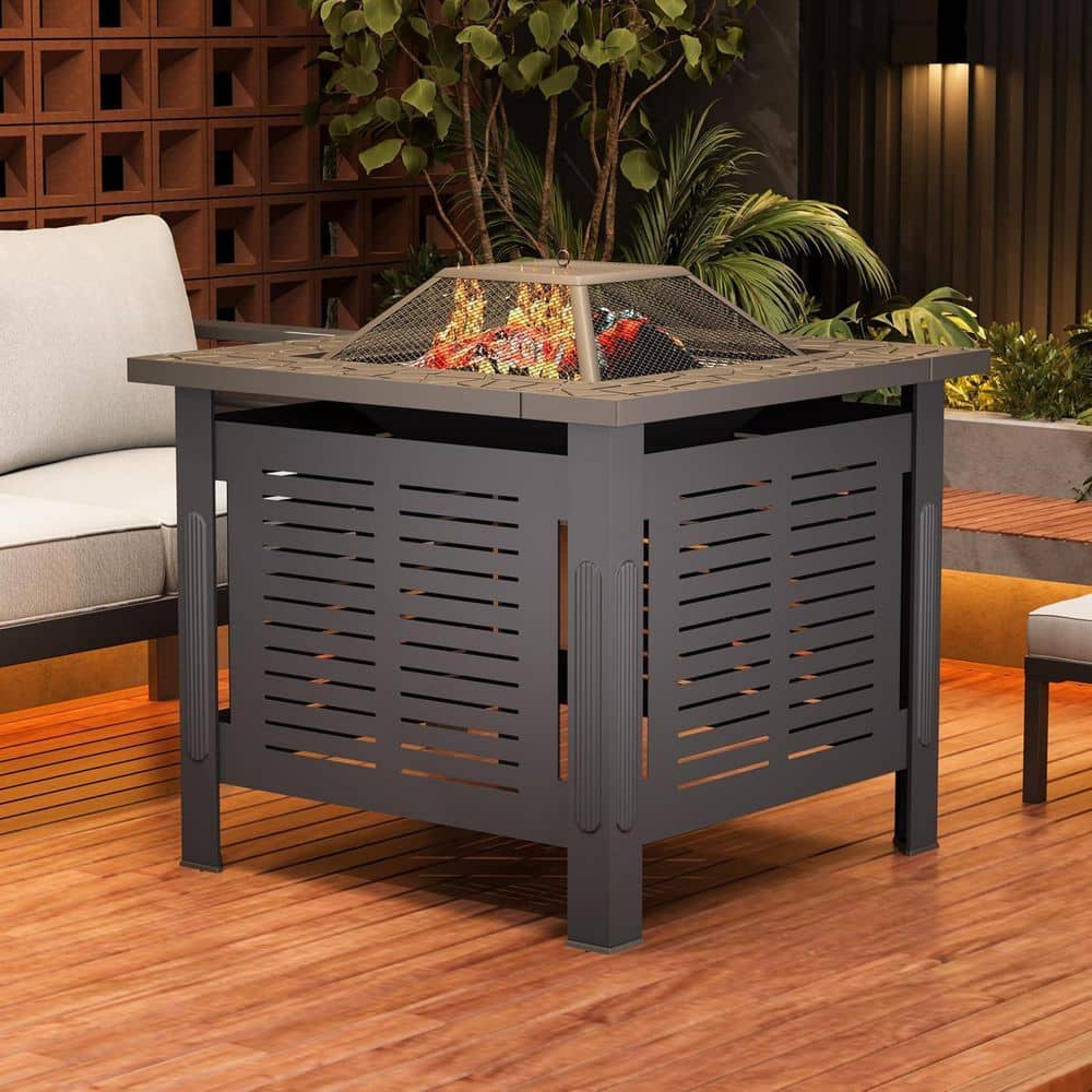 AECOJOY Metal Outdoor Square Fire Pit Table, 30 in. Wood Burning ...