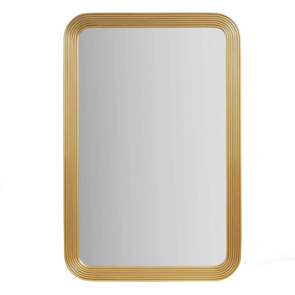 Gold 35 in. x 23 in. Modern Decorative Rectangle Metal Mirror IR ...