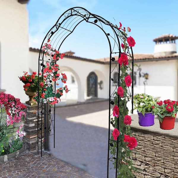 Half Arch Wall Trellis Half-Wall Garden Arch Trellis – Black Metal ...