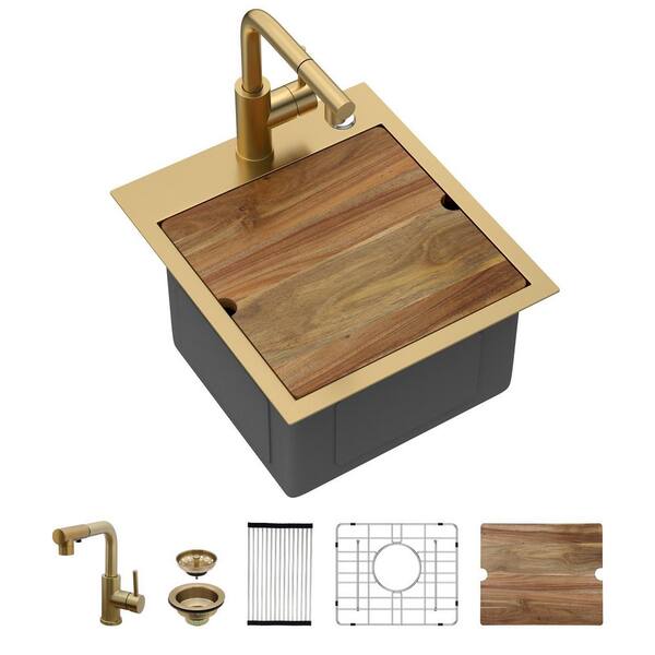PARASOLAR 30 in. Drop-In Sink Bathroom Sink in Brushed Stainless Steel ...