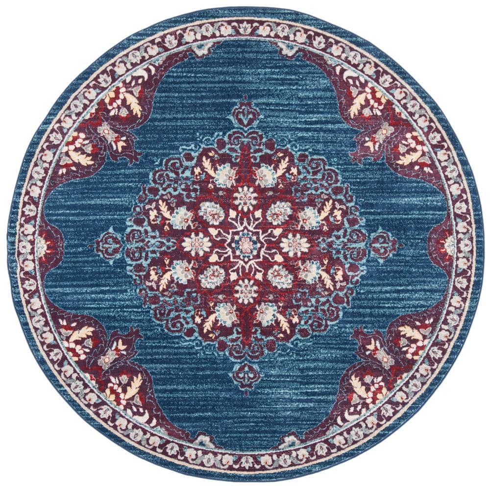 SAFAVIEH Brentwood Navy/Burgundy Doormat 3 ft. x 3 ft. Round Border ...