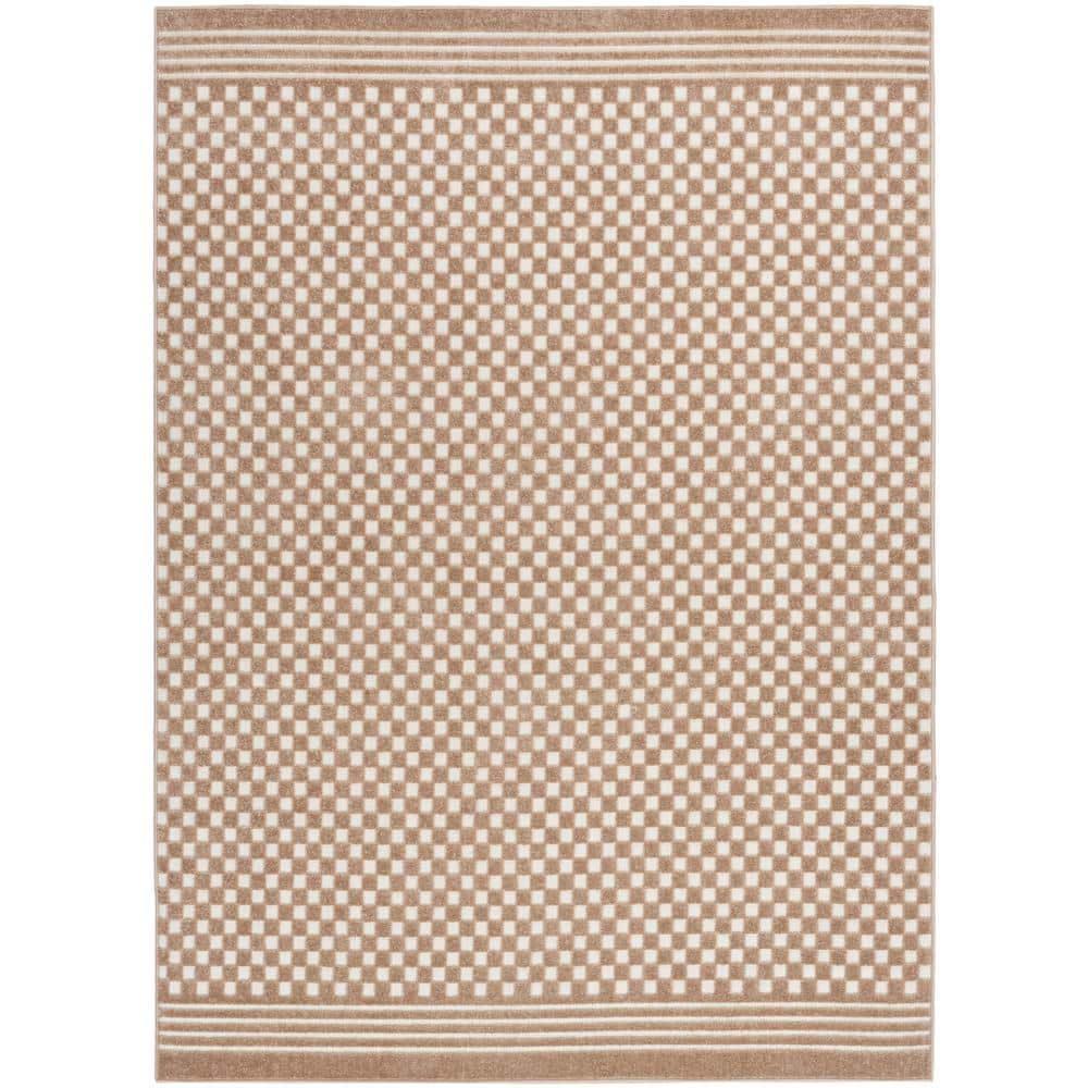Nourison Casual Brown 7 ft. x 9 ft. Checker Contemporary Area Rug ...