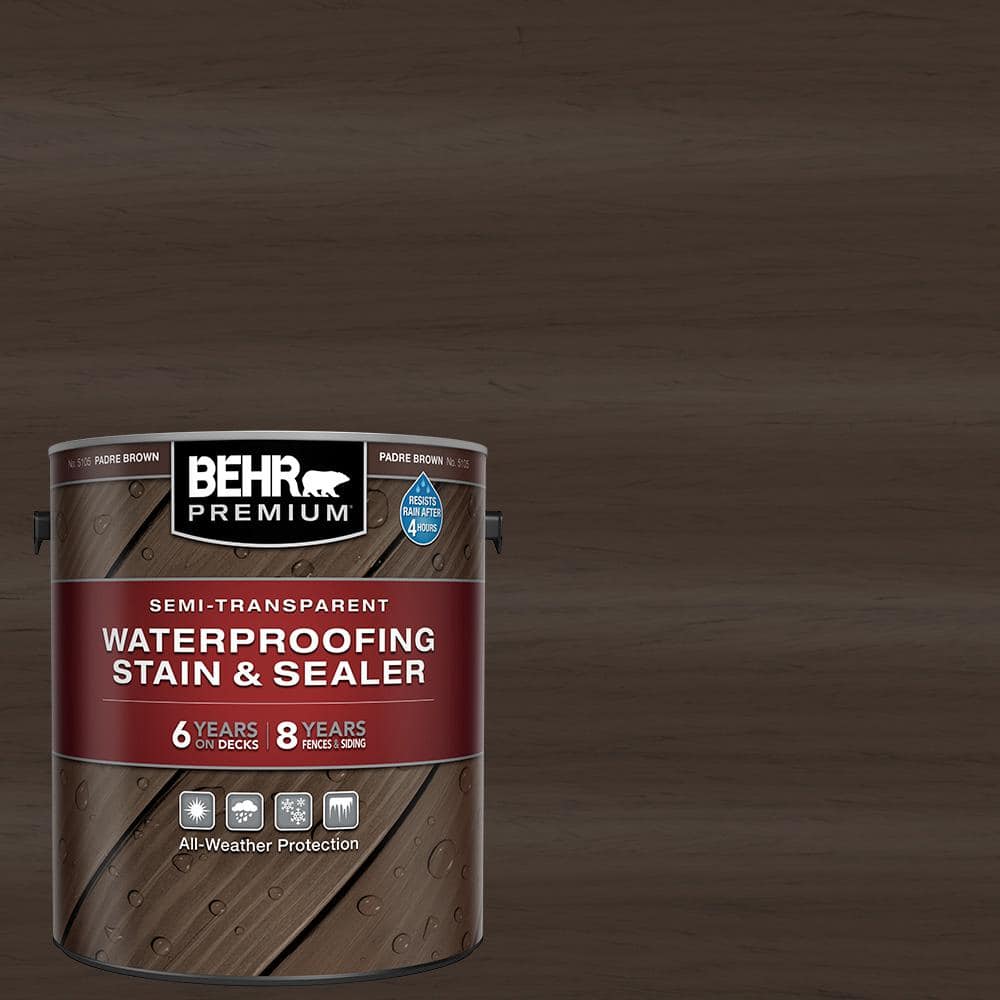 BEHR PREMIUM 1 gal. #ST-105 Padre Brown Semi-Transparent Waterproofing ...