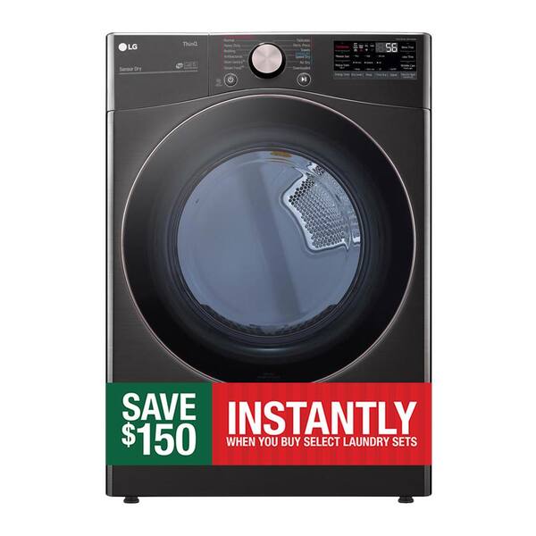 LG 7.4 Cu. Ft. Vented SMART Stackable Gas Dryer in Black Steel with ...