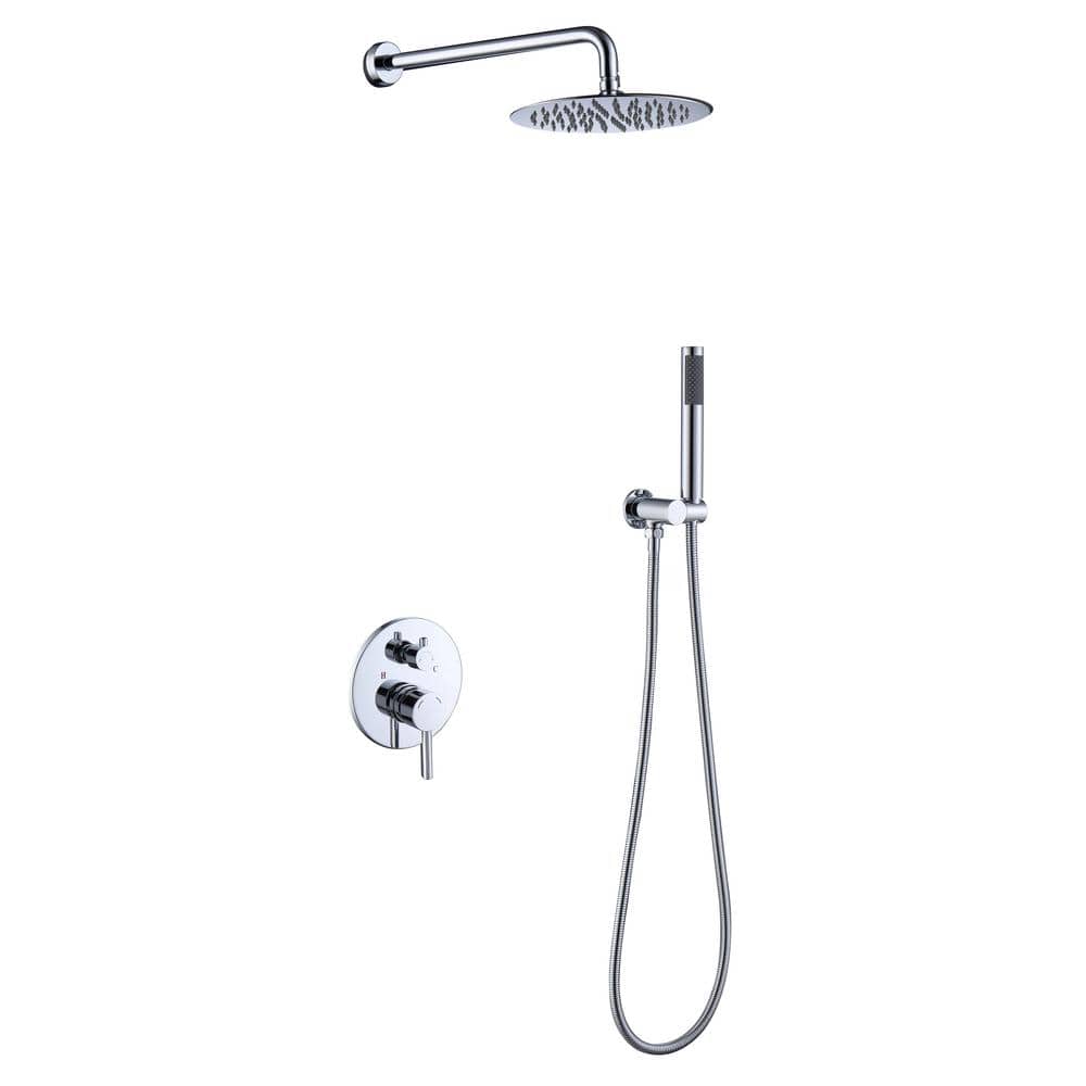 Flynama 1-Spray Round 10 in. Shower Head and Handheld Shower Faucet in ...