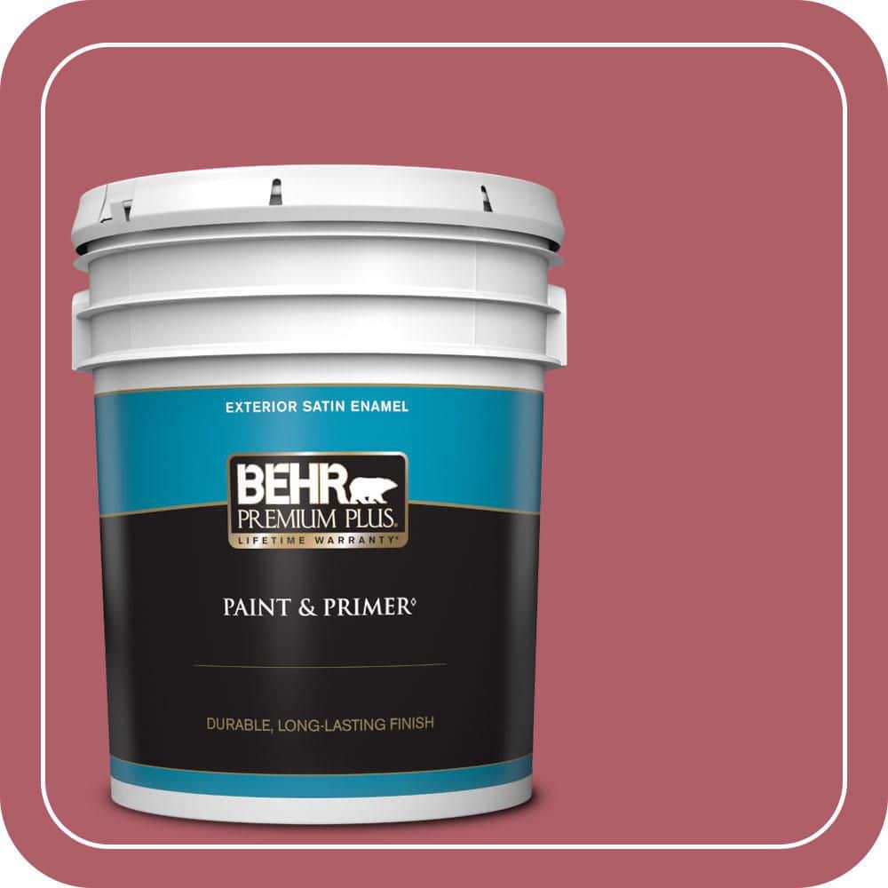 BEHR PREMIUM PLUS 5 gal. #130D-5 Rhubarb Satin Enamel Exterior Paint ...