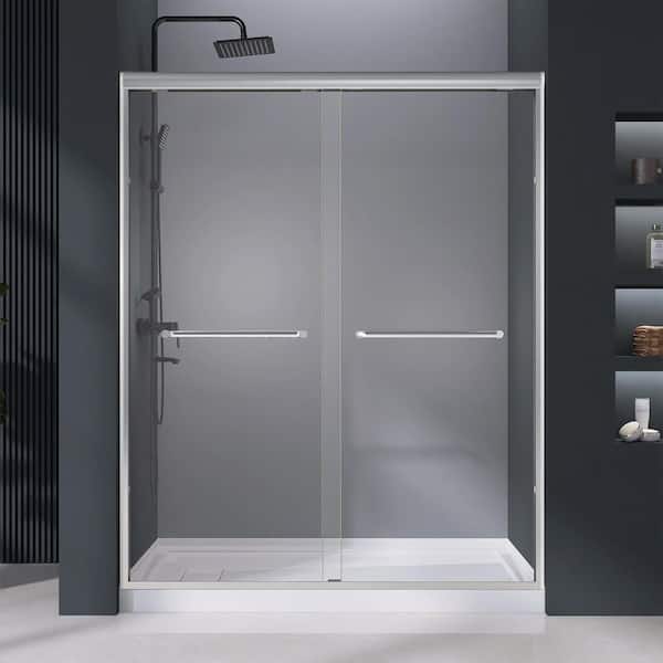Zeafive 68 to 72 in. W x 72 in. H Double Sliding Shower Door in Chrome Framed Bypass Alcove ...