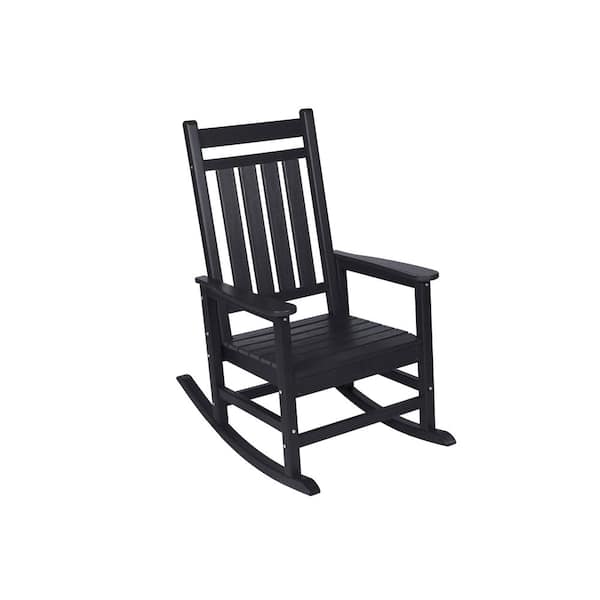 Black Plastic All-Weather Outdoor Rocking Chair with Wood Texture and ...