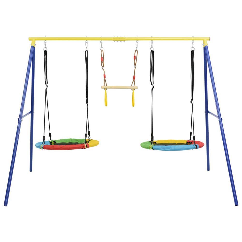 Tidoin Outdoor Toddler Saucer Swing Set with Steel Frames, Disc Tree ...