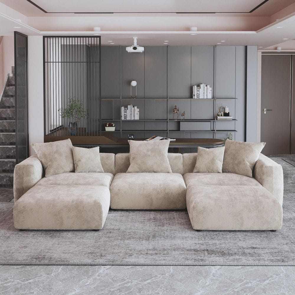 Magic Home Modern 142 in. Square Arm Corduroy Modular Oversized Floor ...