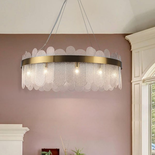 ZYZWMB Oliver 12-Light Modern Farmhouse Brass Chandelier with Water ...