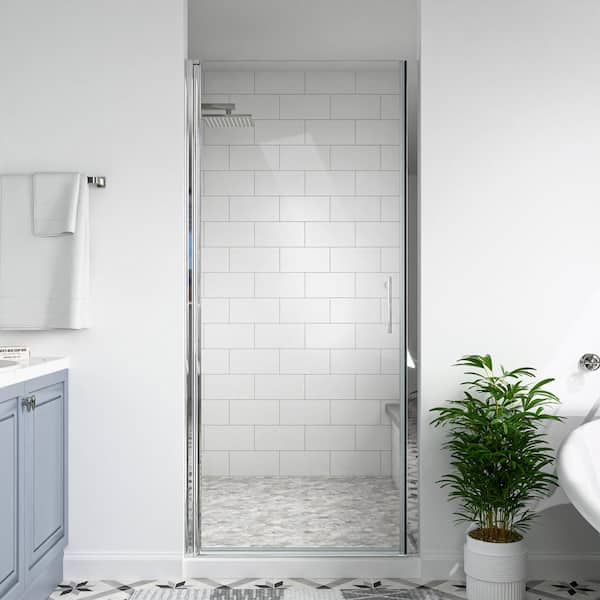 mortix 34 to 35-3/8 in. W x 72 in. H Pivot Semi-Frameless Shower Door in Matte Black Finish with ...