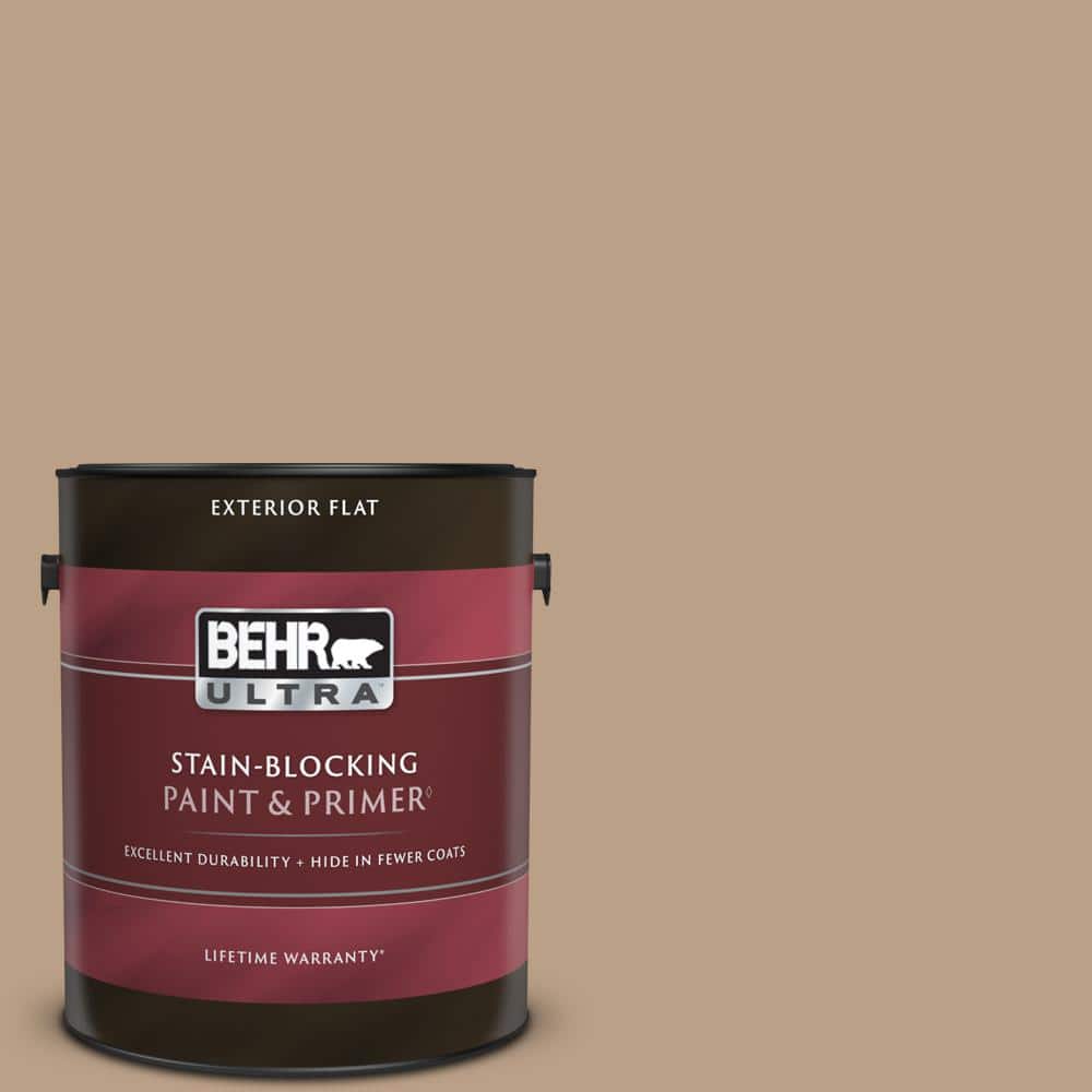 BEHR ULTRA 1 gal. #ICC-52 Cup of Cocoa Flat Exterior Paint & Primer ...
