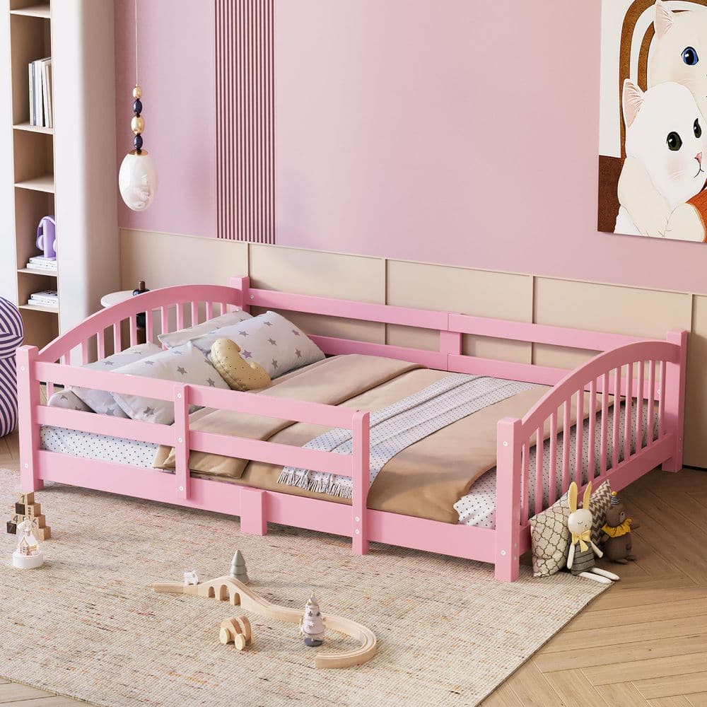 Noble House Valero Pink Wood Frame Floor Bed Full Size Platform Bed ...