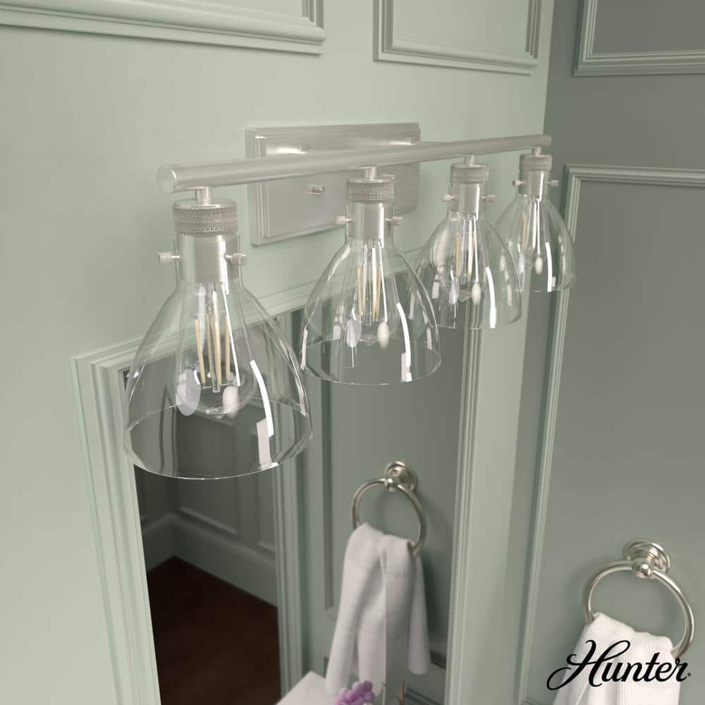 Hunter Van Nuys 32 in. 4-Light Brushed Nickel Vanity-Light with Clear ...