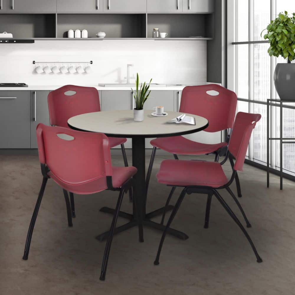 Regency Cain 36 in. Maple Round X-Base Breakroom Table Desk and 4 M ...