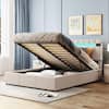 Harper & Bright Designs Beige Wood Frame Queen Upholstered Platform Bed ...