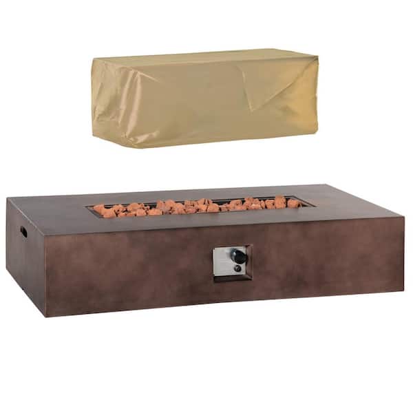 Outsunny Rectangular Stone Fire Pit Table with Protective Cover 842-223 ...