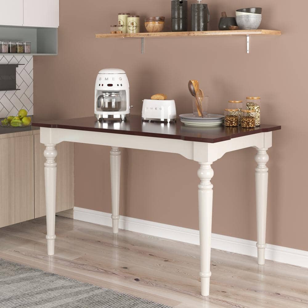 Tileon Rubber Wood Top 47.2 in. W Kitchen Utility Table, Wood Retro ...