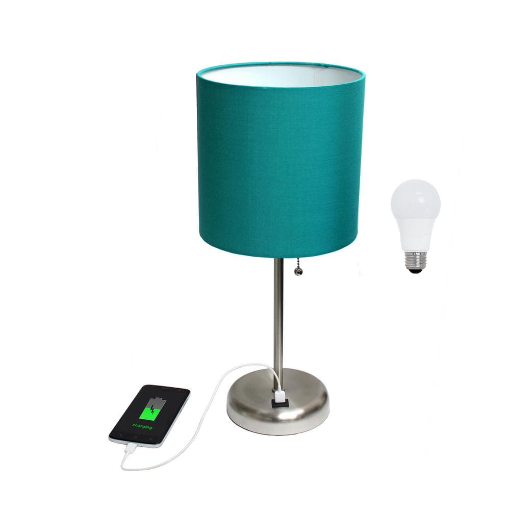 Simple Designs 19.5 in. Tan Table Desk Lamp for Living Room with USB ...