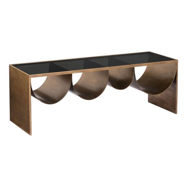 ZUO Reed 47.2 in. Brass Rectangle Tempered Glass Coffee Table 109842 ...