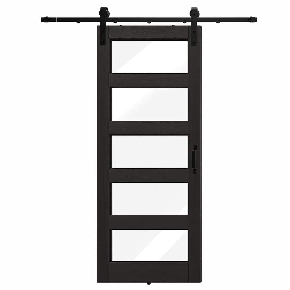 Reviews for TENONER 32 in. x 80 in. 5-Lite Clear Glass Panel Black PVC ...