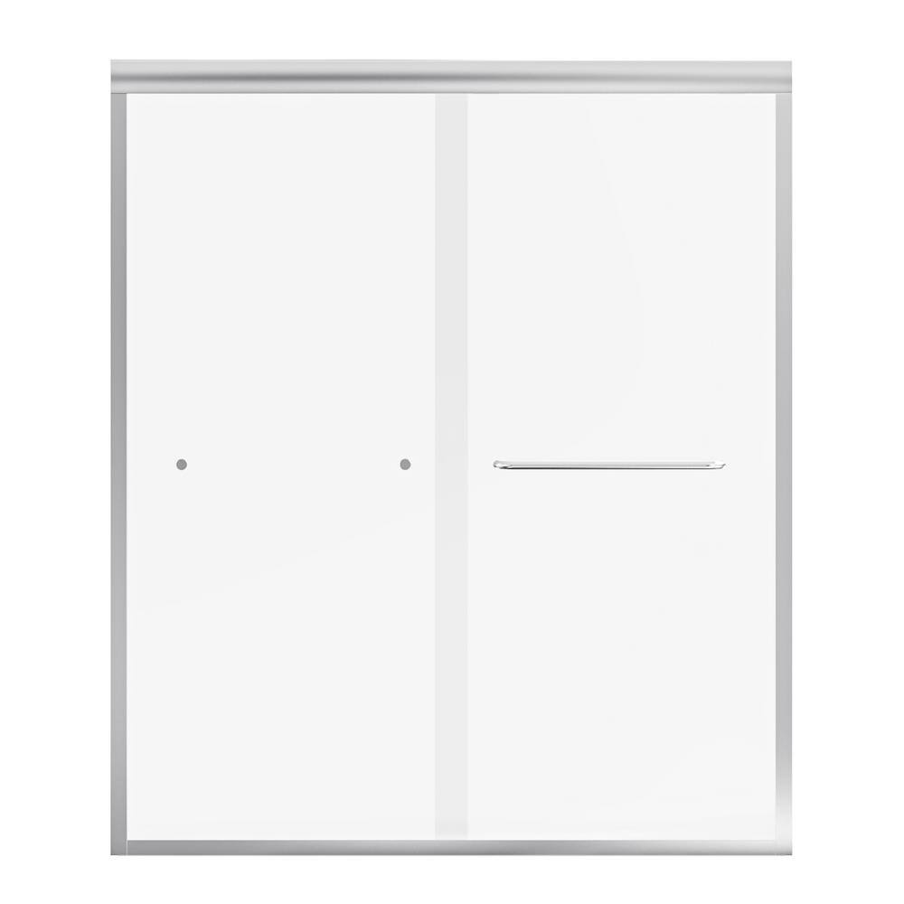 JimsMaison 60 in. W x 70 in. H Double Sliding Semi-Frameless Shower Door in Chrome Finish with ...