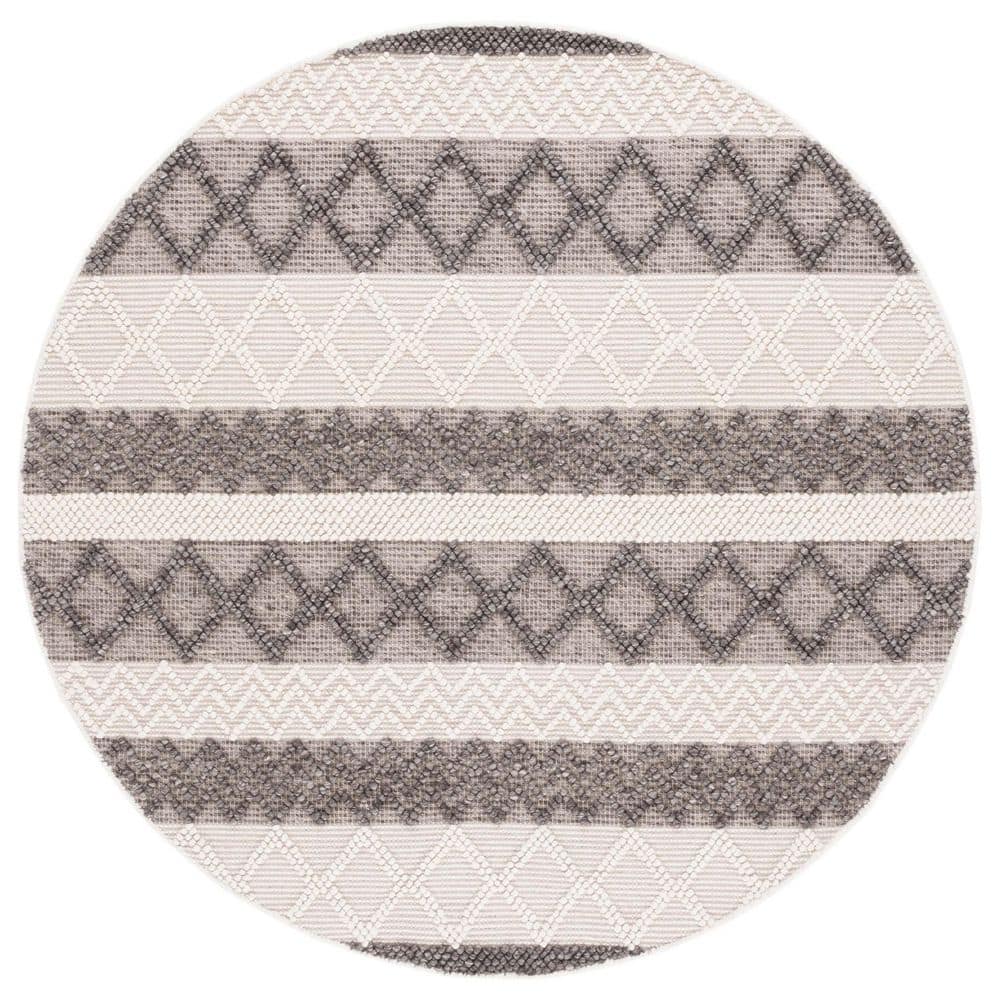 SAFAVIEH Natura 6 ft. x 6 ft. Ivory/Gray Geometric Zig-Zag Round Area ...
