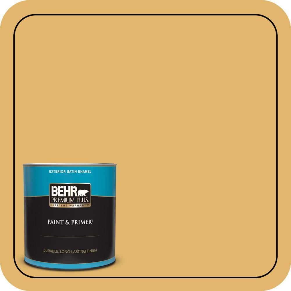 BEHR PREMIUM PLUS 1 qt. #M290-5 English Custard Satin Enamel Exterior ...