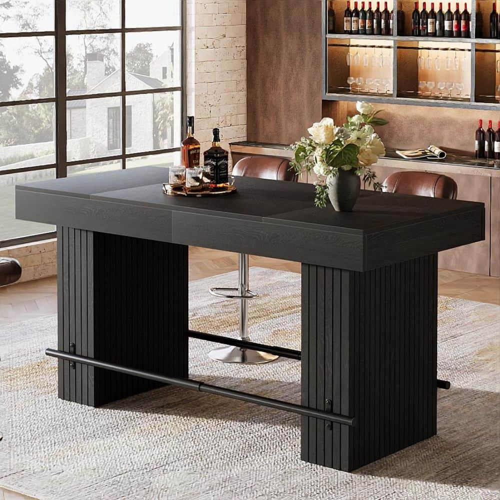 TRIBESIGNS WAY TO ORIGIN Black 63 in. Rectangular Bar Table Seats 4 ...