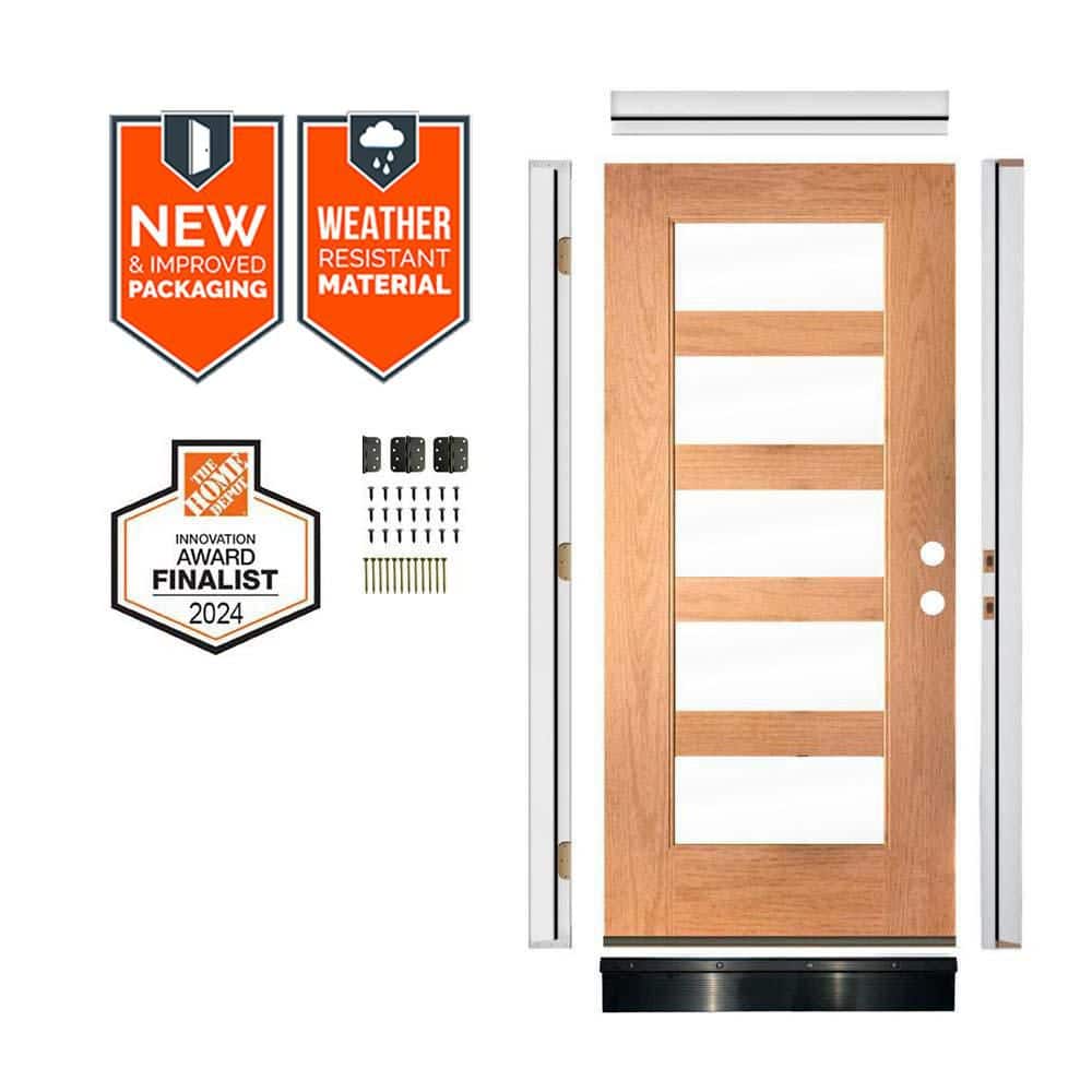 Krosswood Doors 36in.x79in. Modern 5-Lite Clear Glass LH Teak Stain ...