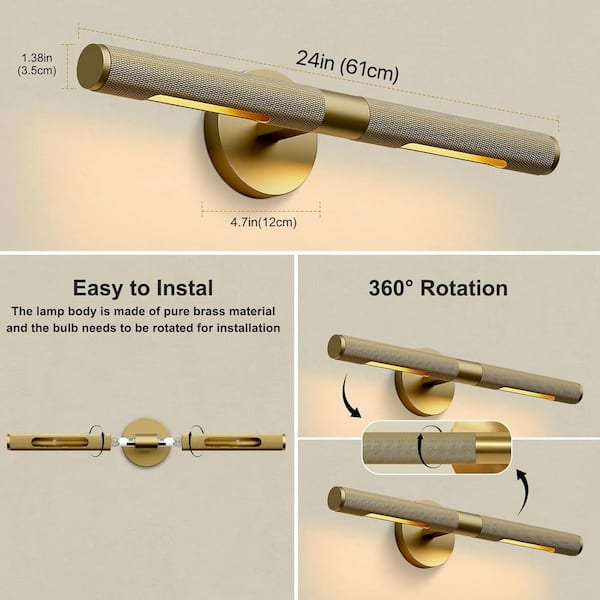 YUYI 24 in. 1-Light Gold Wall Sconce, Picture Lights for Wall, Modern ...