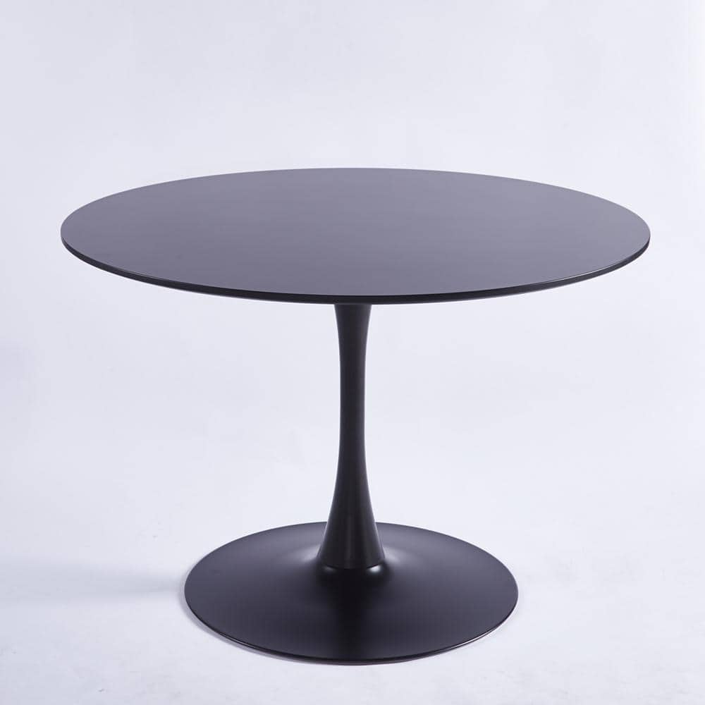 Z-joyee 42.12 in. Round Black Wood Top Dining Table (Seats 5) LY ...