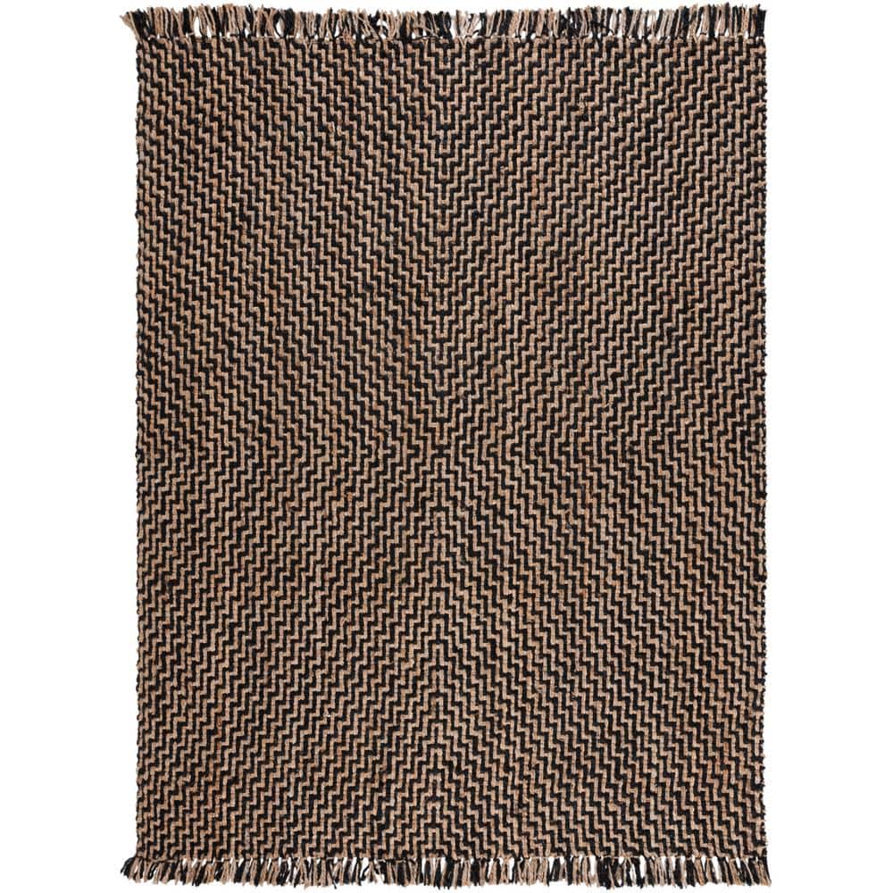 SAFAVIEH Natural Fiber Black/Beige 8 ft. x 10 ft. Woven Monochrome Area ...