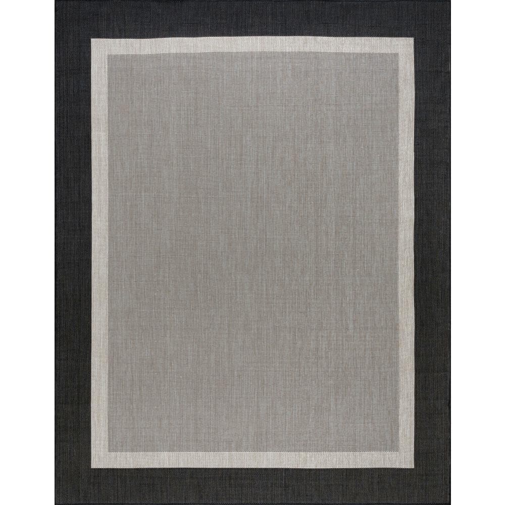 Tayse Rugs Eco Solid Border Black 8 ft. x 10 ft. Indoor/Outdoor Area ...