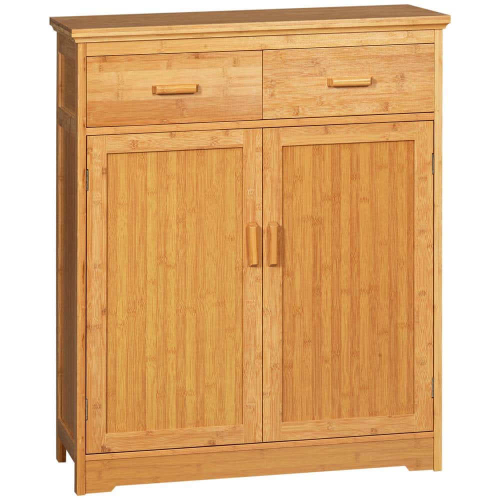 HOMCOM Natural Bamboo Storage Cabinet with Doors and Adjustable Shelves ...