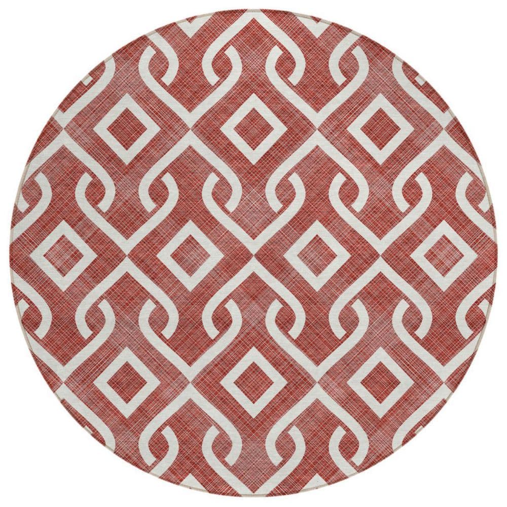HomeRoots Burgundy, Ivory 8 ft. Round Woven Geometric Polyester Round ...