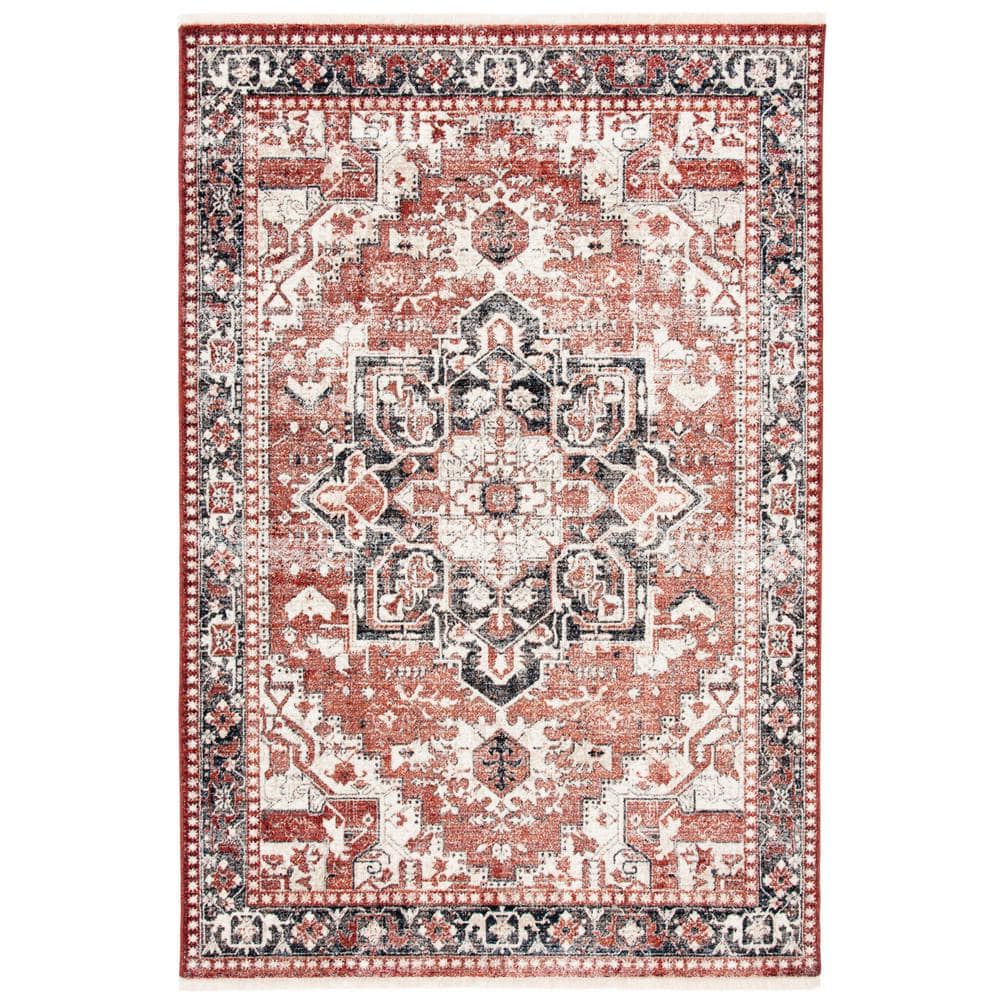 SAFAVIEH Herat Rust/Cream 9 ft. x 12 ft. Distressed Medallion Area Rug ...
