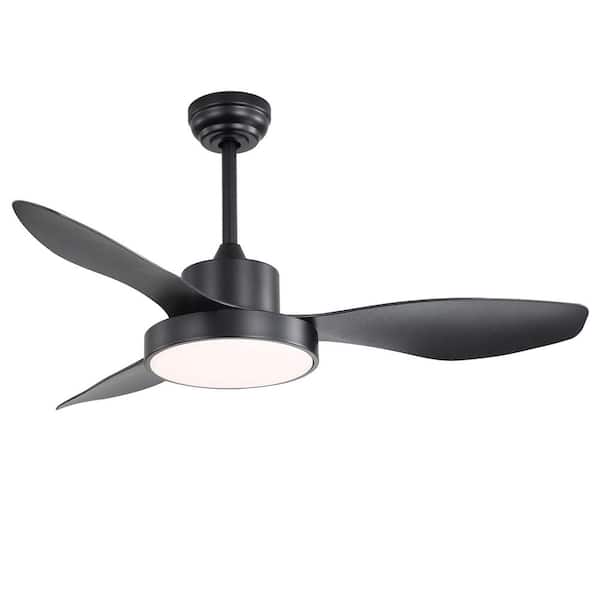 PUDO 47 in. Indoor Integrated LED Black Ceiling Fan Lighting with LED ...