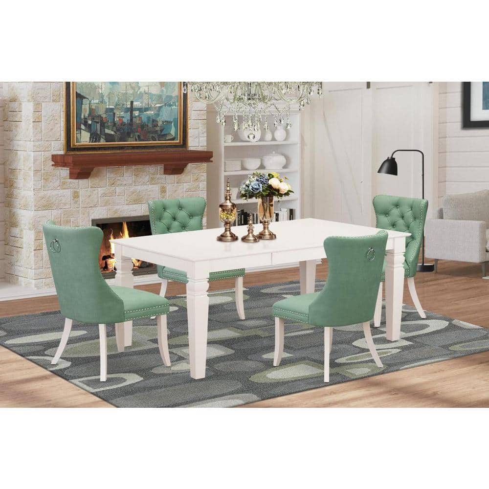 East West Furniture 5-Piece Rectangle Buttermilk and Cherry Finish ...