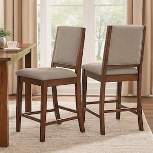 Benjara Rizi Gray Wood Frame Counter Height Chair with Cushion (Set of ...