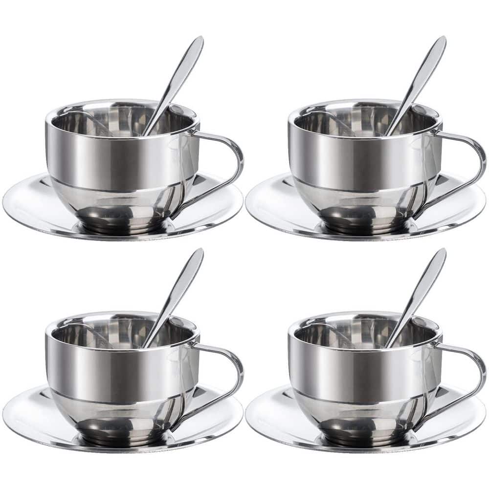 Wudkey 4-Pack Stainless Steel Coffee Cup Set, 6 oz. Coffee Mugs with ...