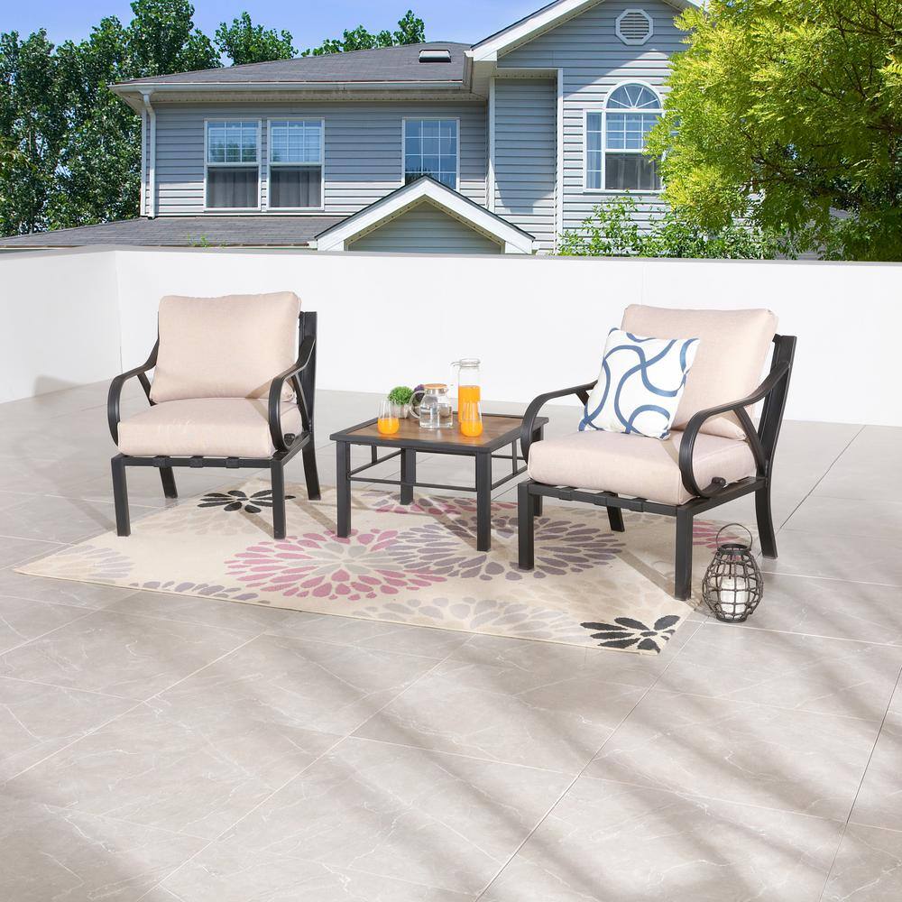 Patio Festival 3-Piece Metal Patio Conversation Seating Set with Beige ...