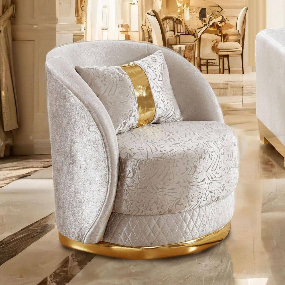Furniture of America Jayda Beige and Gold Polyester Upholstered Swivel ...