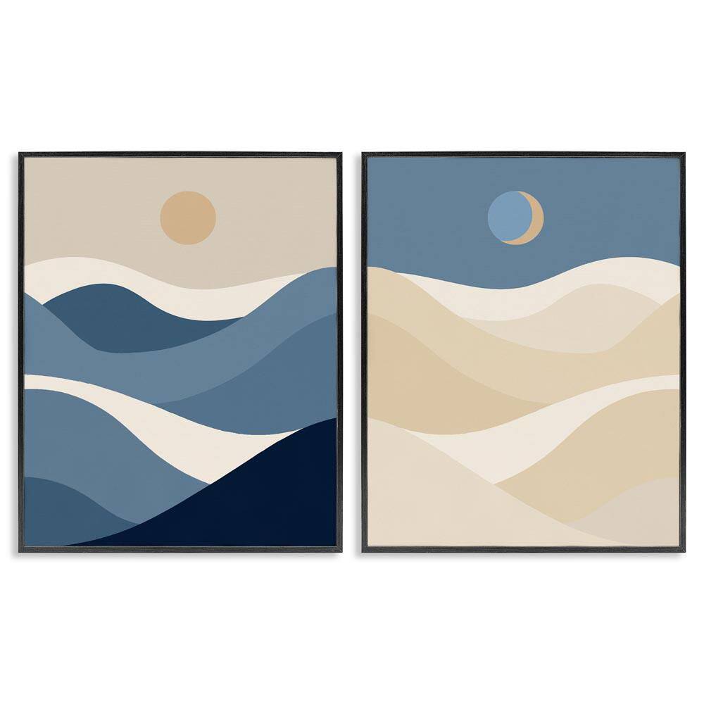 Stupell Industries Moon Over Soft Ripples by Daphne Polselli 2 Pieces Black Framed Nature Giclee ...